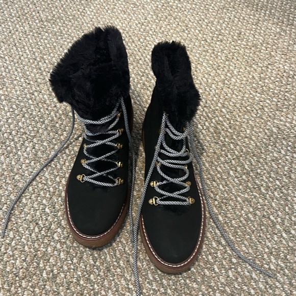 J. Crew | Shoes | J Crew Black Fur Lace Up Winter Boots | Poshmark